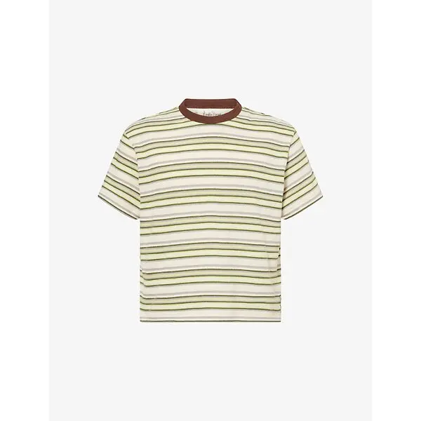 BRAIN DEAD Crew-neck Striped Stretch-cotton T-shirt - Green Multi