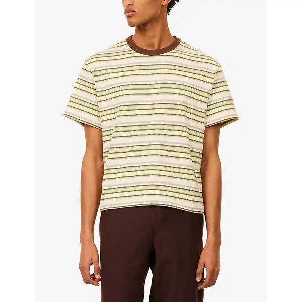 BRAIN DEAD Crew-neck Striped Stretch-cotton T-shirt - Green Multi
