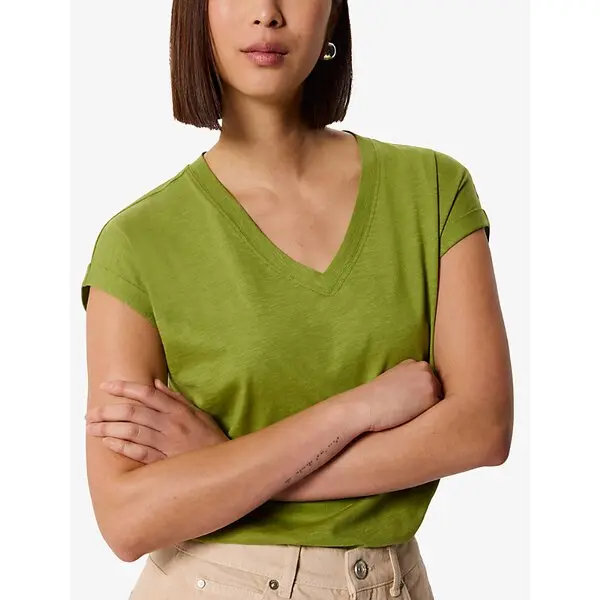 Whistles Willa V-neck Cotton-jersey T-shirt - Green