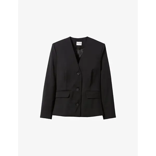 Claudie Pierlot V-neck Padded-shoulder Woven Jacket - Black