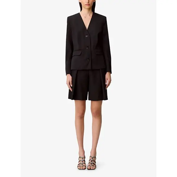 Claudie Pierlot V-neck Padded-shoulder Woven Jacket - Black