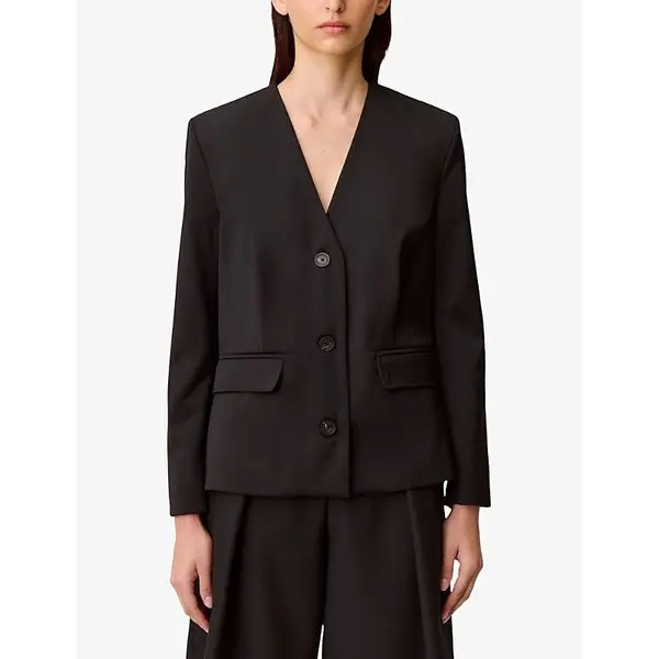 Claudie Pierlot V-neck Padded-shoulder Woven Jacket - Black