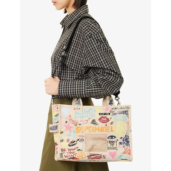 Marc Jacobs The Punk Scribble Canvas Medium Tote Bag - Beige Multi