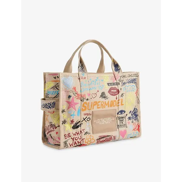Marc Jacobs The Punk Scribble Canvas Medium Tote Bag - Beige Multi