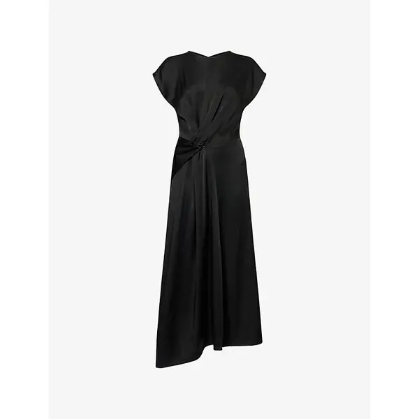 Victoria Beckham Twist-waist Short-sleeve Satin Gown - Black
