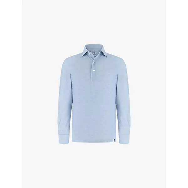 Boggi Milano Long-sleeved Cotton-blend Polo Shirt Xxl - Light Blue