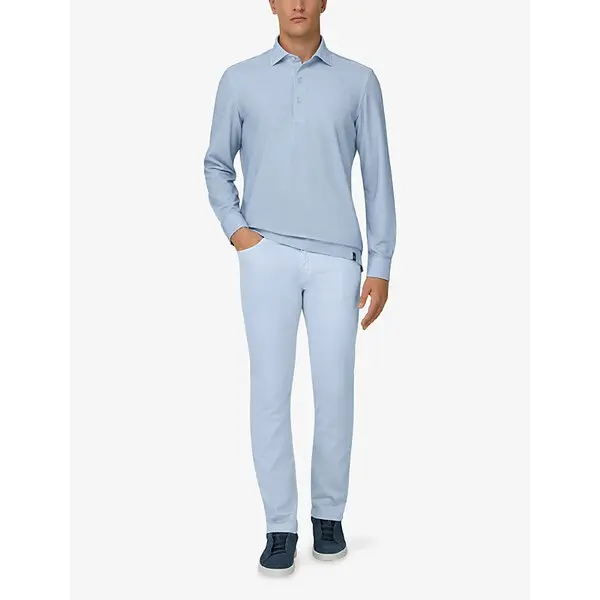 Boggi Milano Long-sleeved Cotton-blend Polo Shirt Xxl - Light Blue