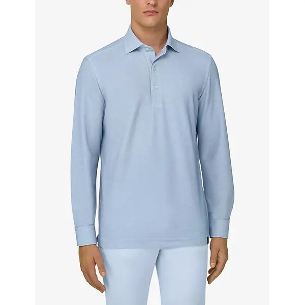 Boggi Milano Long-sleeved Cotton-blend Polo Shirt Xxl - Light Blue