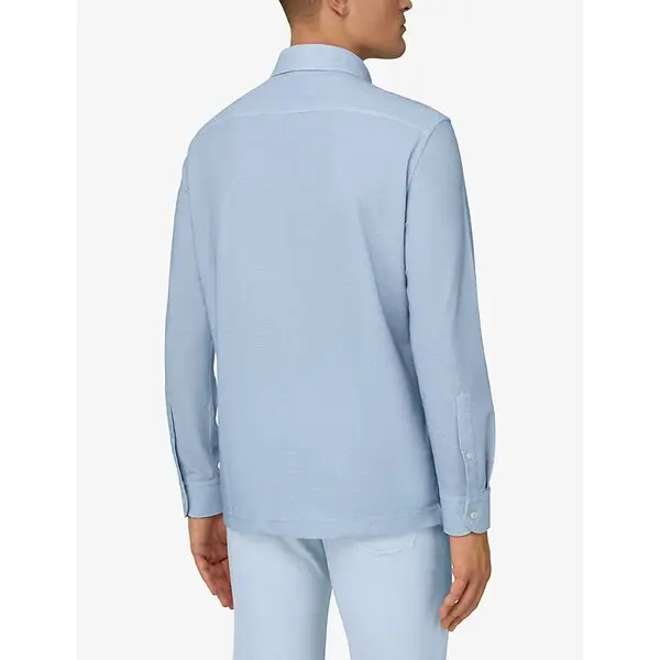 Boggi Milano Long-sleeved Cotton-blend Polo Shirt Xxl - Light Blue