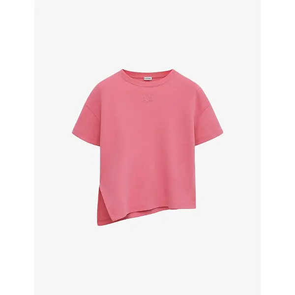 Loewe Logo-embroidered Asymmetric-hem Cotton-blend T-shirt - Bright Pink