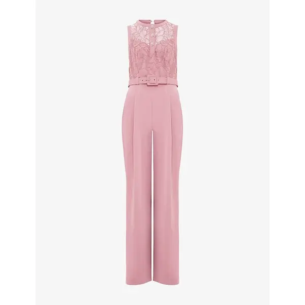 PHASE EIGHT Lace-embroidered Woven Jumpsuit - Pale Pink