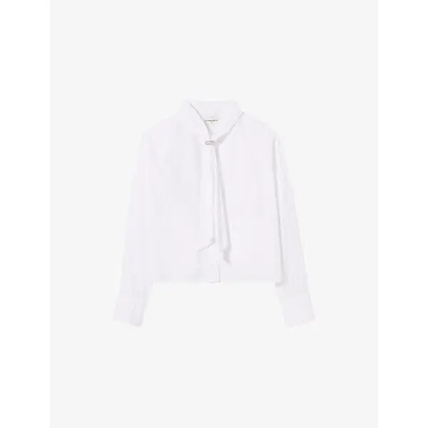 Claudie Pierlot Striped Tie-neck Cotton Shirt
