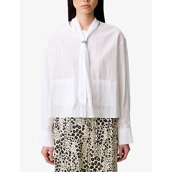 Claudie Pierlot Striped Tie-neck Cotton Shirt