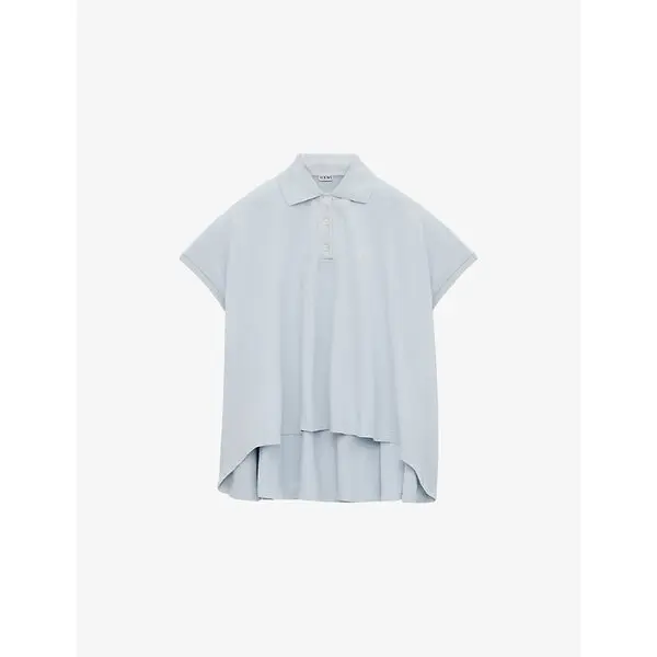 Loewe Logo-embroidered Dipped-hem Polo Shirt - Light Blue
