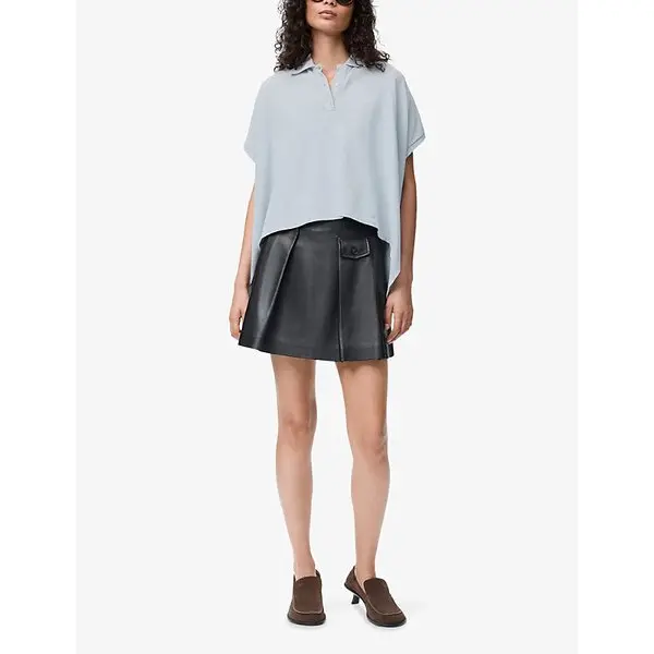 Loewe Logo-embroidered Dipped-hem Polo Shirt - Light Blue