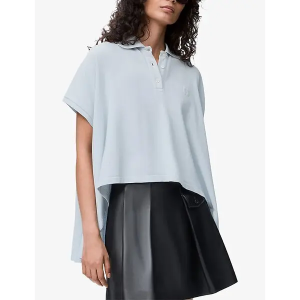 Loewe Logo-embroidered Dipped-hem Polo Shirt - Light Blue