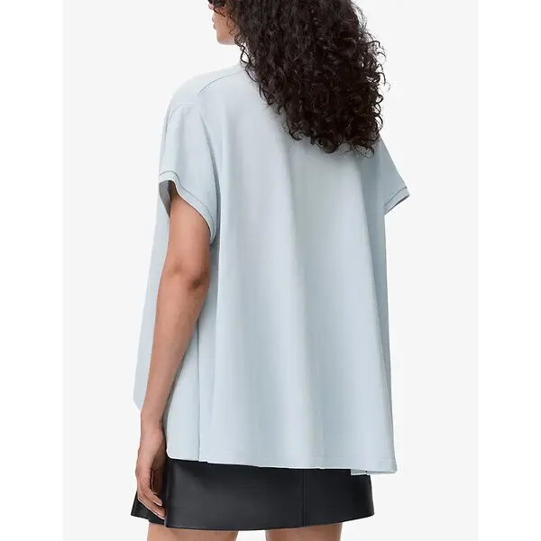 Loewe Logo-embroidered Dipped-hem Polo Shirt - Light Blue