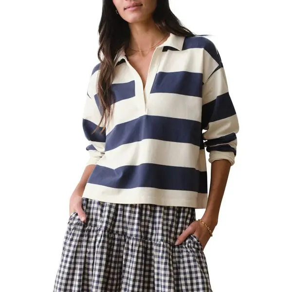 Marine Layer Luxe Stripe Sueded Cotton Polo