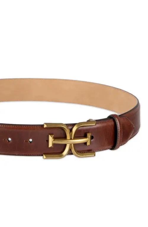 Sam Edelman Logo Buckle Leather Belt - Brown