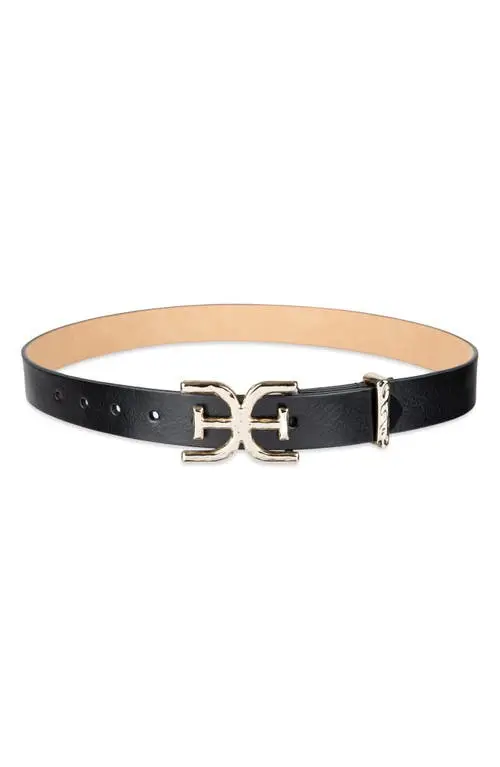 Sam Edelman Hammered Logo Buckle Leather Belt - Black