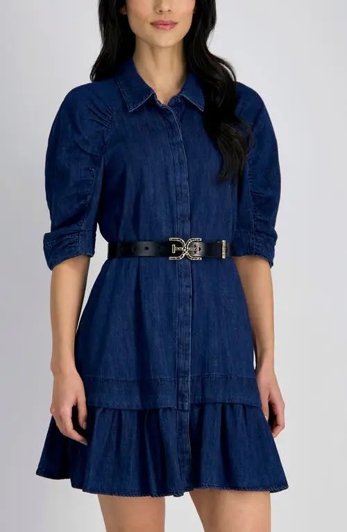 Sam Edelman Hammered Logo Buckle Leather Belt - Black