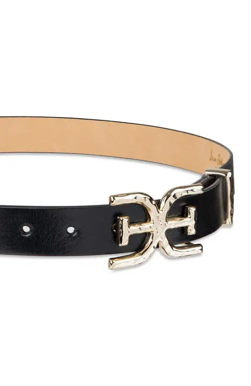 Sam Edelman Hammered Logo Buckle Leather Belt - Black