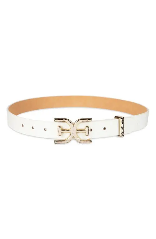 Sam Edelman Hammered Logo Buckle Leather Belt - Ivory