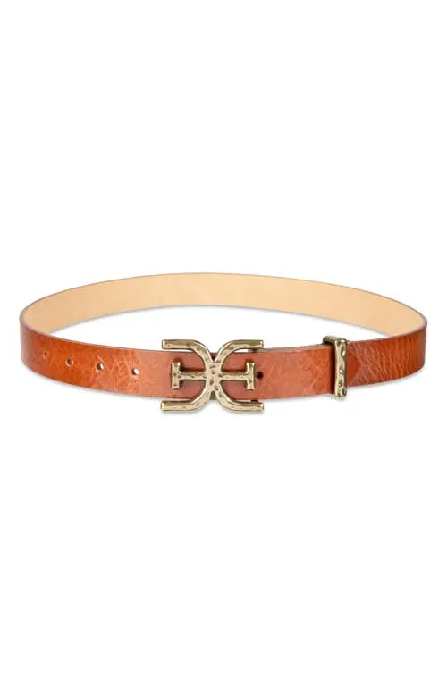 Sam Edelman Hammered Logo Buckle Leather Belt - Light Brown