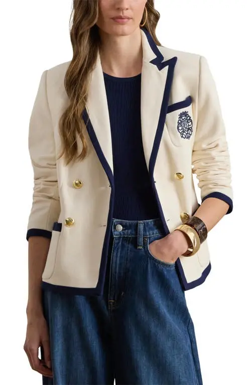 Ralph Lauren Double-breasted Piquè Blazer - Mascarpone Cream/refined Navy