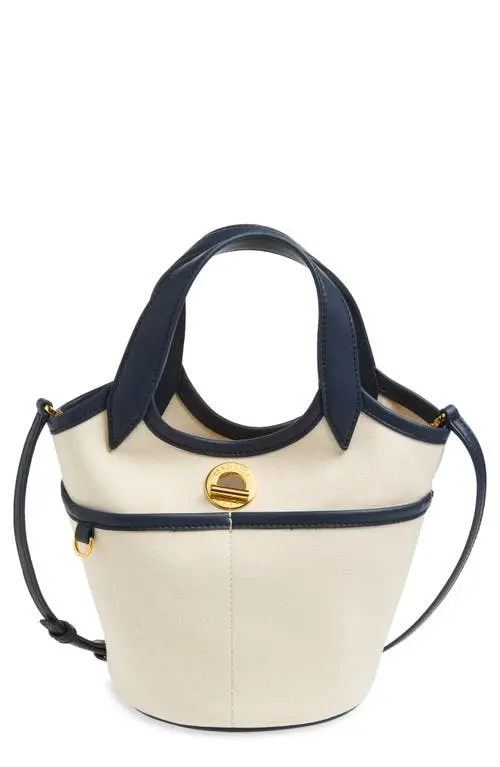 Veronica Beard Canvas Bucket Bag - Navy/ecru