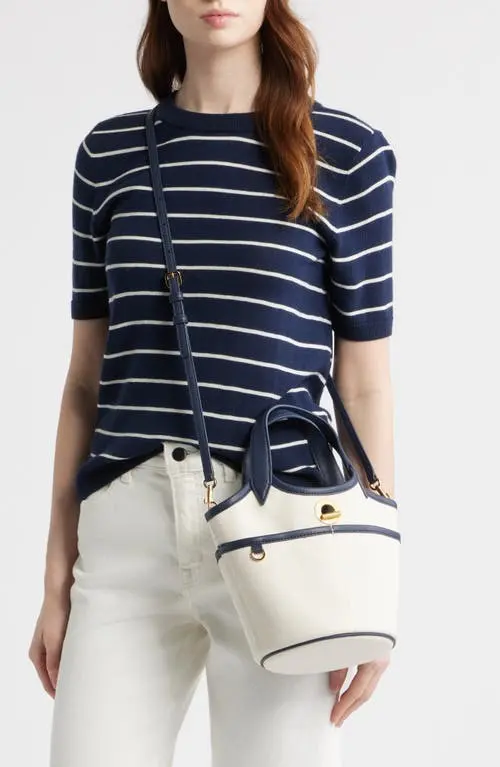 Veronica Beard Canvas Bucket Bag - Navy/ecru