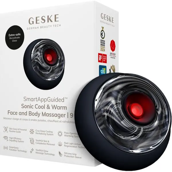 GESKE Smartappguided Sonic Cool & Warm Face And Body Massager | 9 In 1 - Black