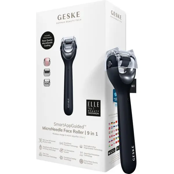 GESKE Smartappguided Microneedle Face Roller | 9 In 1 - Black