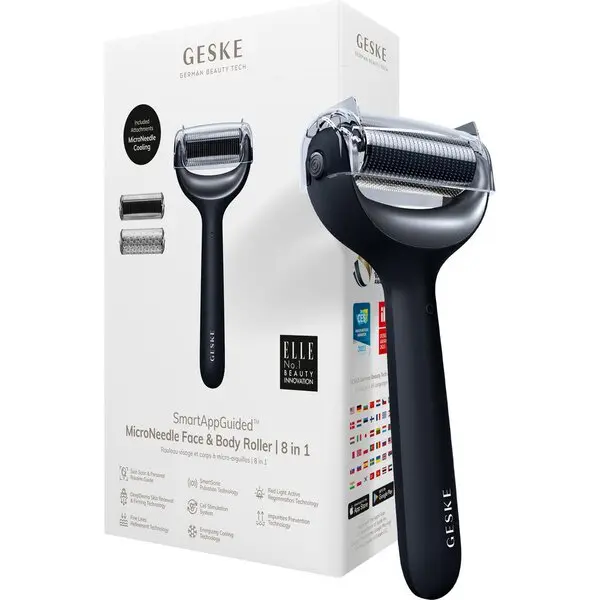 GESKE Smartappguided Microneedle Face & Body Roller | 8 In 1 - Black
