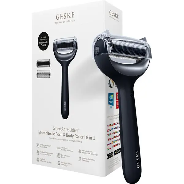 GESKE Smartappguided Microneedle Face & Body Roller | 8 In 1 - Black