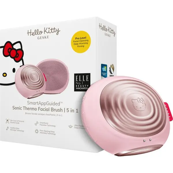 GESKE Hello Kitty Smartappguided Sonic Thermo Facial Brush | 5 In 1 - Hello Kitty Pink