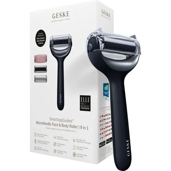 GESKE Smartappguided Microneedle Face & Body Roller | 9 In 1 - Black