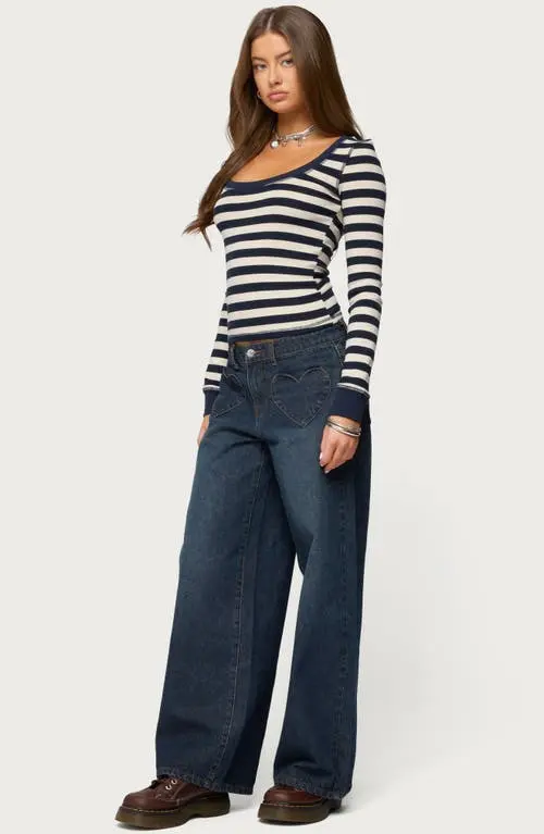 EDIKTED Heart Pocket Low Rise Wide Leg Jeans