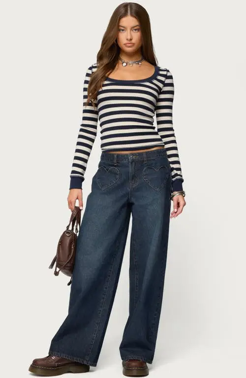 EDIKTED Heart Pocket Low Rise Wide Leg Jeans
