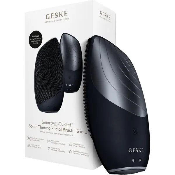 GESKE Smartappguided Sonic Thermo Facial Brush | 6 In 1 - Black