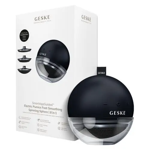 GESKE Smartappguided Electric Pumice Foot Smoothing Spinning Sphere | 8 In 1 - Black