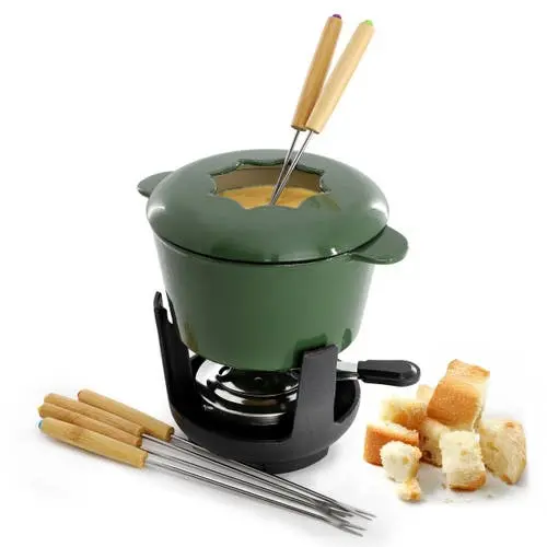 MEGACHEF Enameled Cast Iron Fondue Pot With 6 Serving Forks - Green
