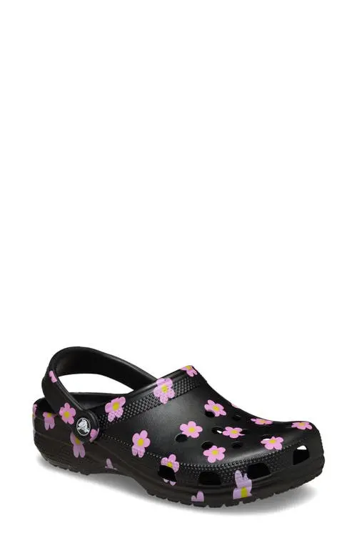 CROCS Flower Print Classic Clogs - Black