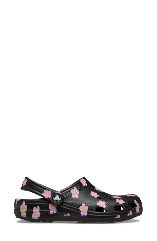 CROCS Flower Print Classic Clogs - Black