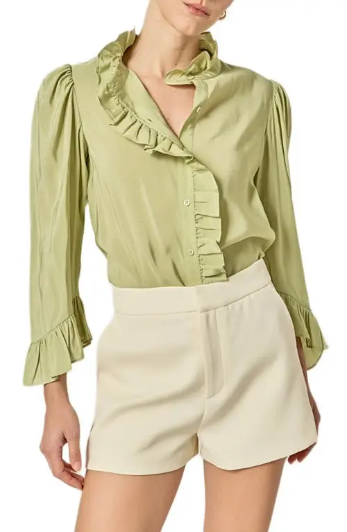 English Factory Ruffle-trimmed Blouse - Sage