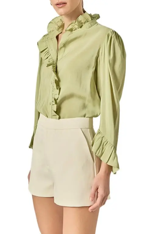 English Factory Ruffle-trimmed Blouse - Sage