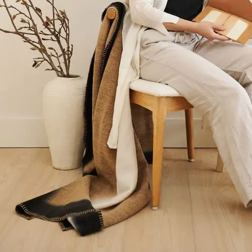STUDIO VARIOUSLY Siro Brown And White Ombre Textured Throw In Hand Spun Merino And Hand Stitched Hem