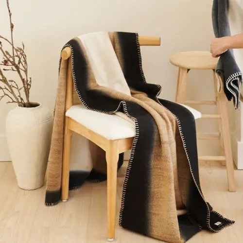 STUDIO VARIOUSLY Siro Brown And White Ombre Textured Throw In Hand Spun Merino And Hand Stitched Hem