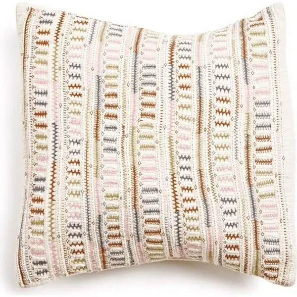STUDIO VARIOUSLY Dahli Coral Hand Woven Hand Embroidered Multicolor White Artisanal Pillowcover Only - White/coral