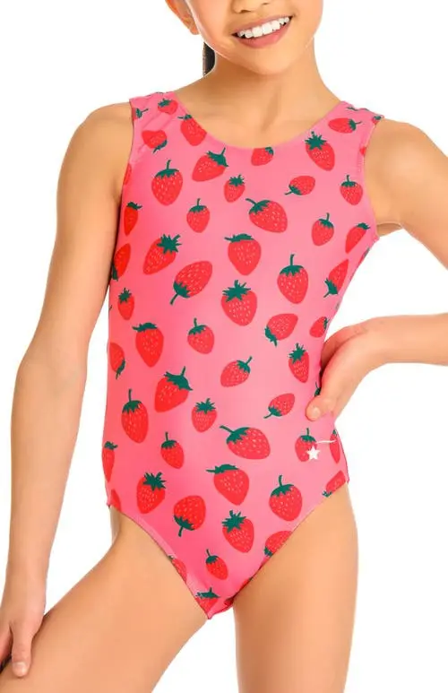 DESTIRA Printed Open Back Gymnastics Leotard With Scrunchie - Strawberry Fields